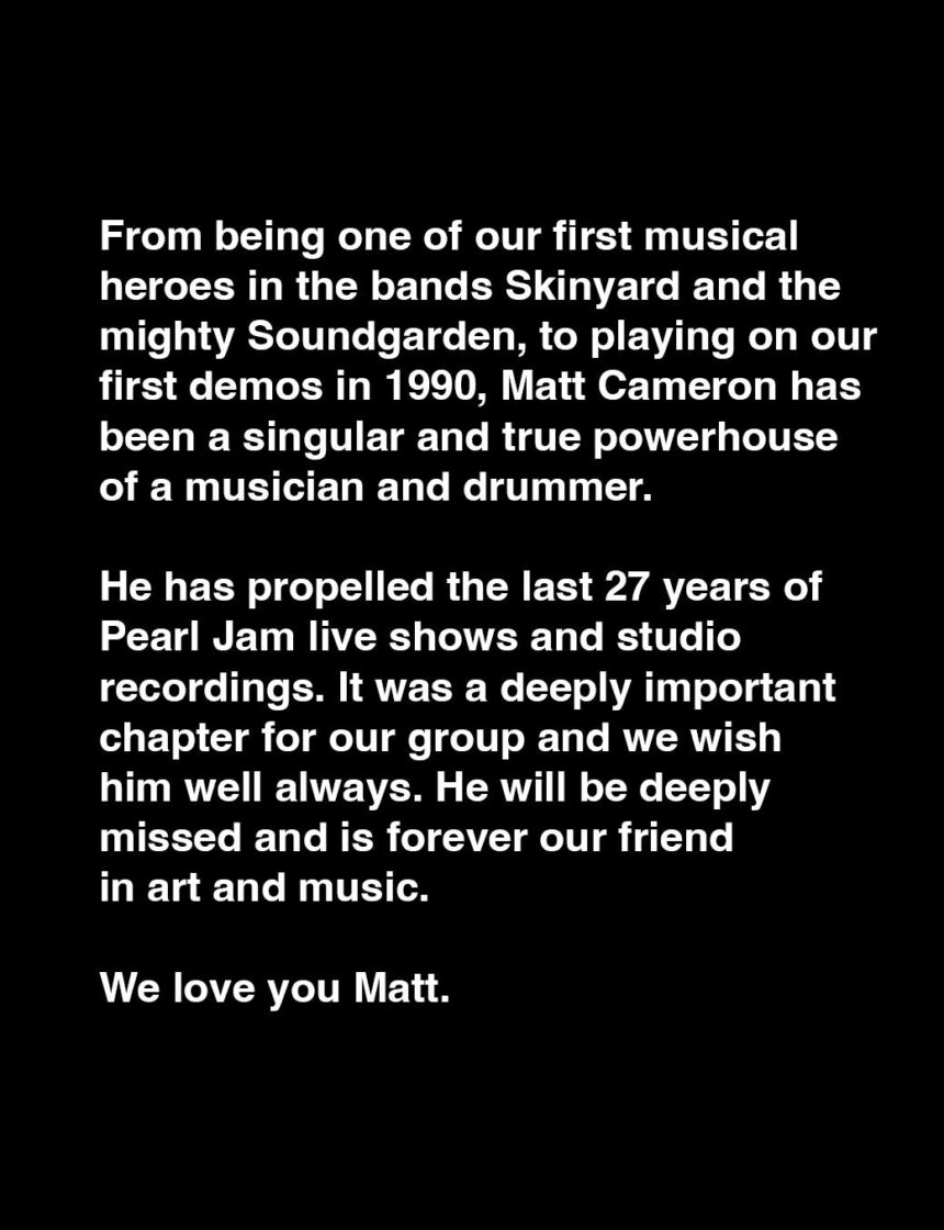 Drummer Matt Cameron Leaves Pearl Jam After 27 Years